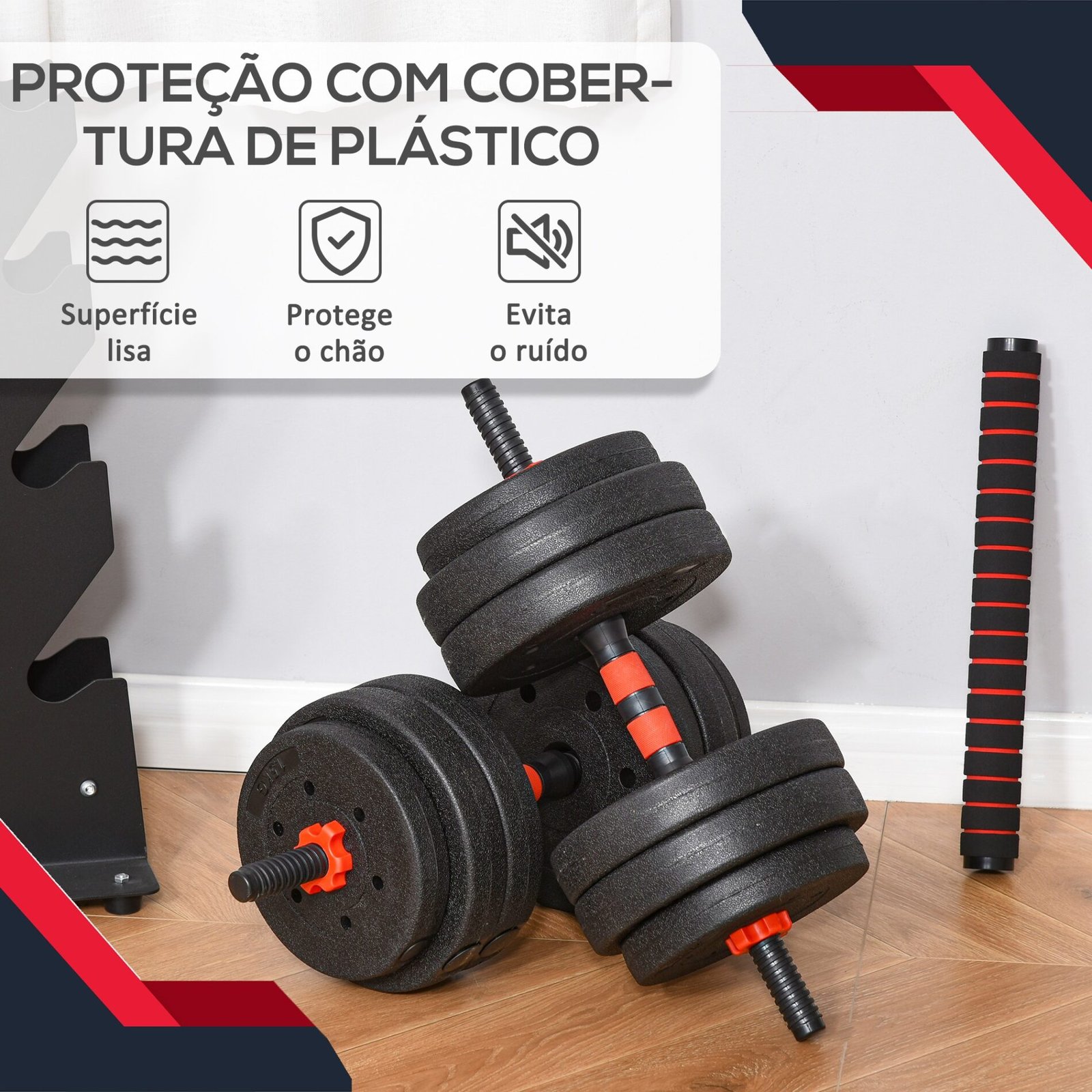 HOMCOM Conjunto de halteres 2 em 1 25 kg com barra ajustável ...