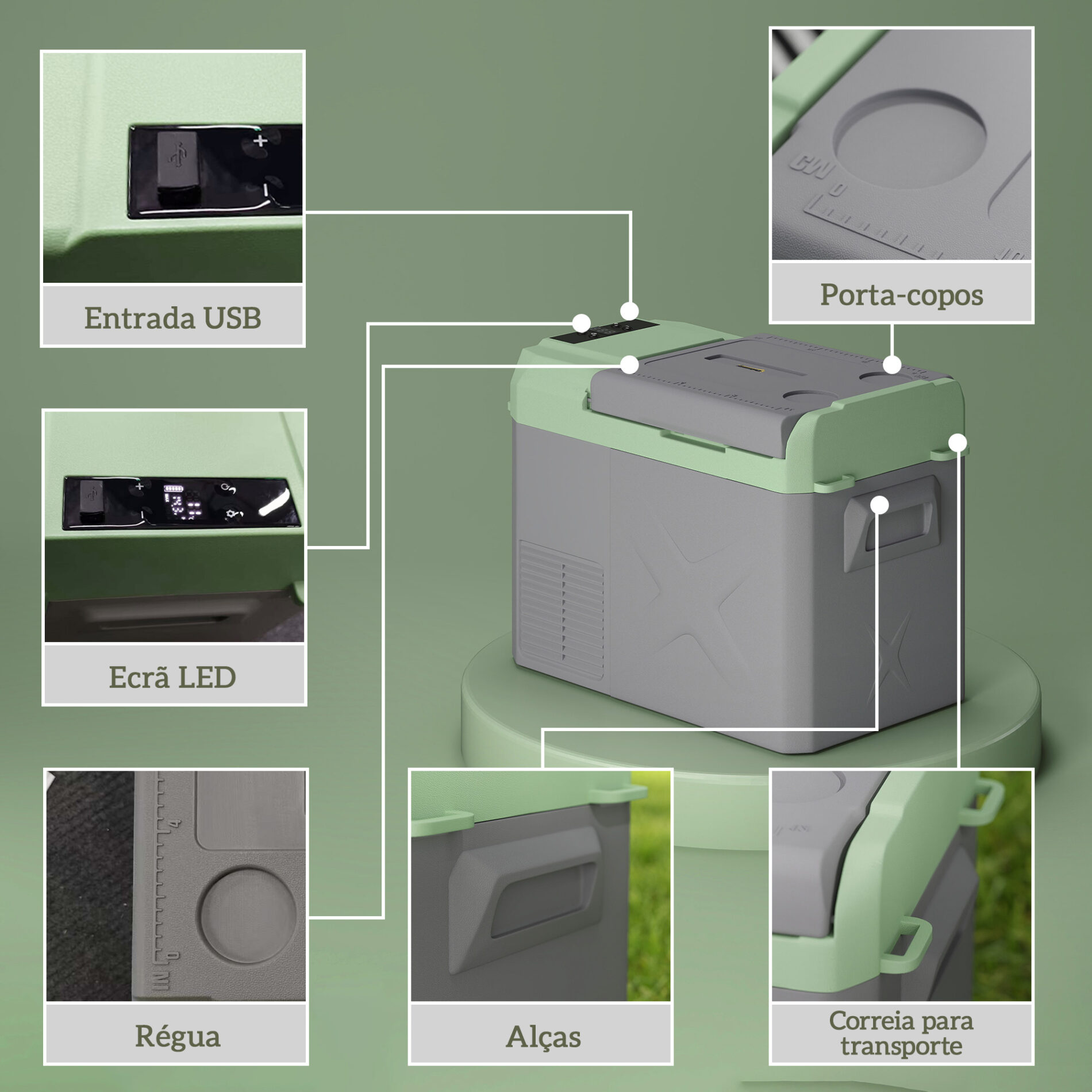 Outsunny Geleira Portátil Elétrica 24,2L -20℃ a +20 ℃ 12V/24V Mini ...